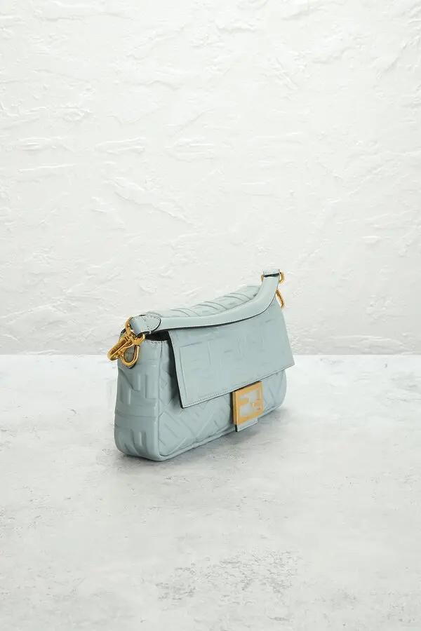 Fendi Ff Embossed Midi Chain Baguette Shoulder Bag
