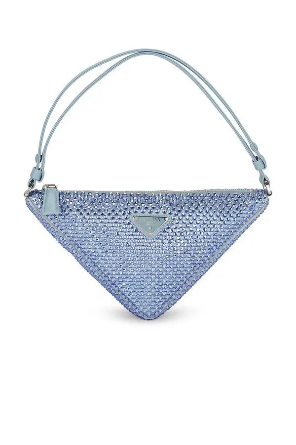 Prada Satin Crystal Triangle Pouch In Blue - Celeste