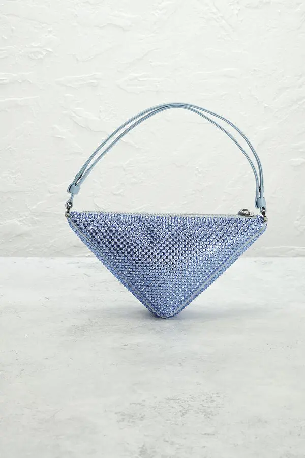 Prada Satin Crystal Triangle Pouch In Blue