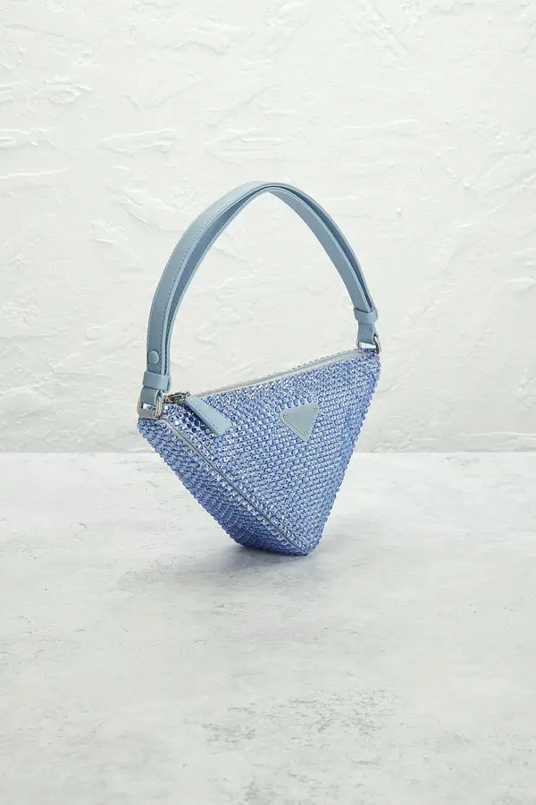 Prada Satin Crystal Triangle Pouch In Blue