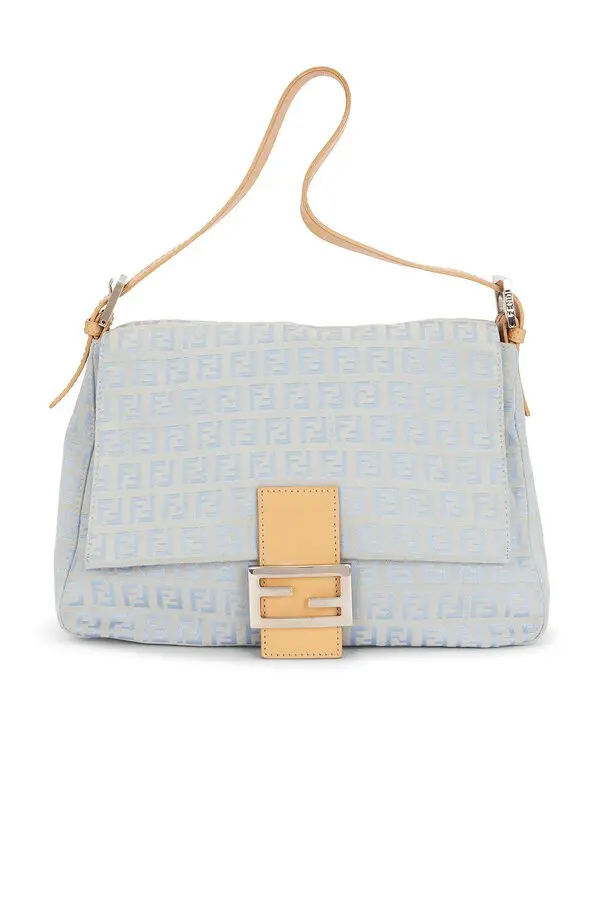 Fendi Zucchino Mama Baguette Shoulder Bag - Blue