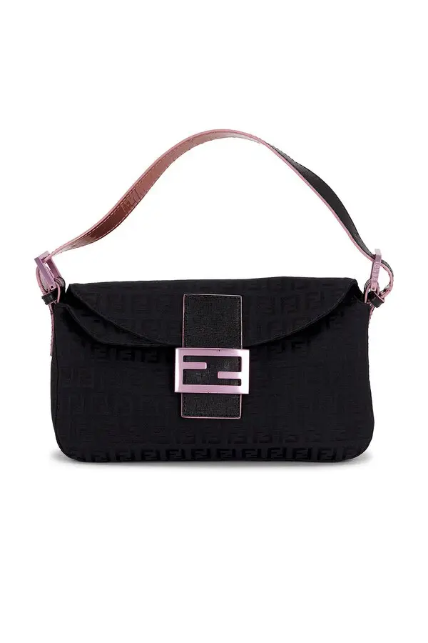 Fendi Zucchino Baguette Shoulder Bag - Black