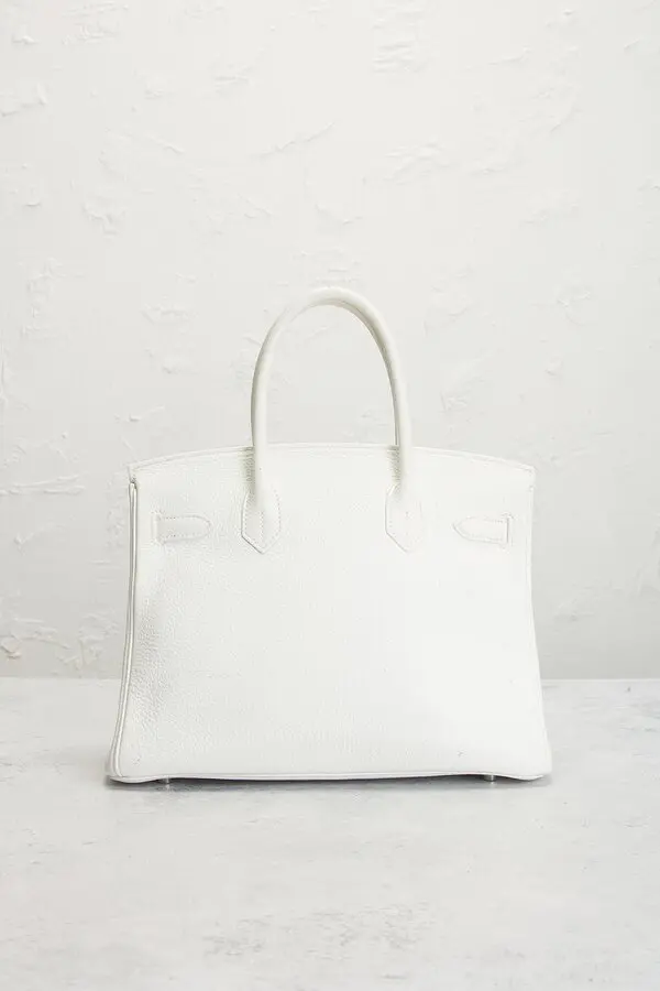 Hermès Taurillon Clemence Birkin 30 Retourne Handbag In White