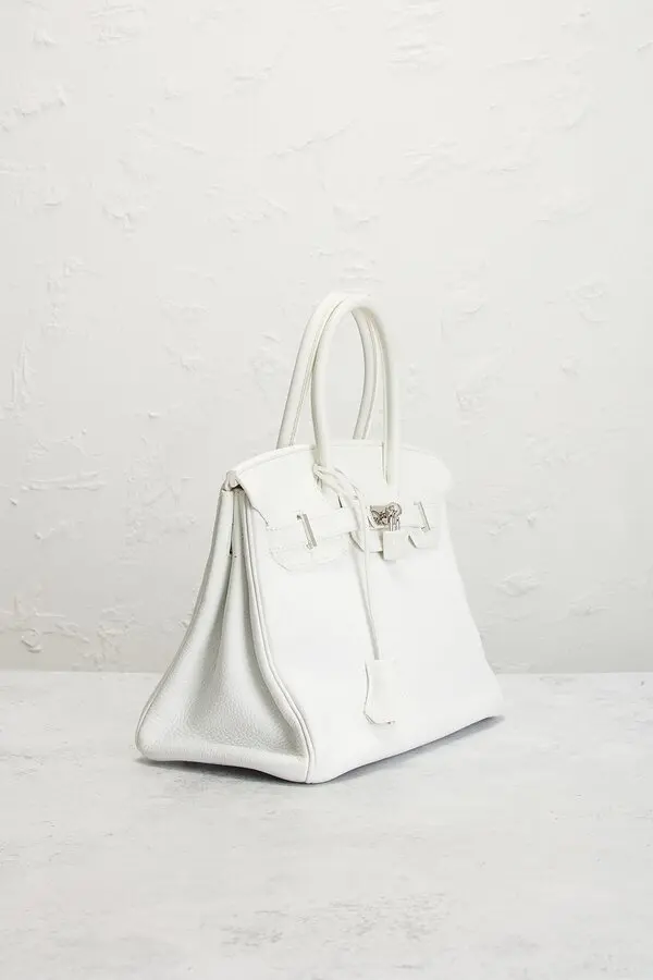 Hermès Taurillon Clemence Birkin 30 Retourne Handbag In White