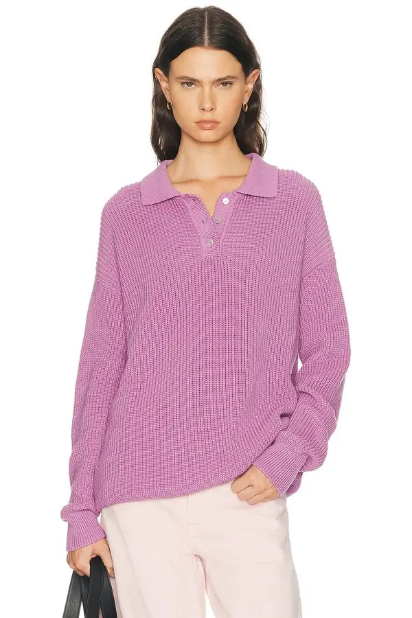 Donni. The Heavy Cotton Knit Polo Sweater In Pink - Roz