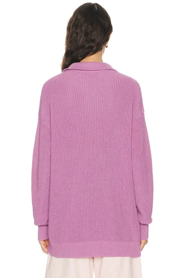 Donni. The Heavy Cotton Knit Polo Sweater In Pink