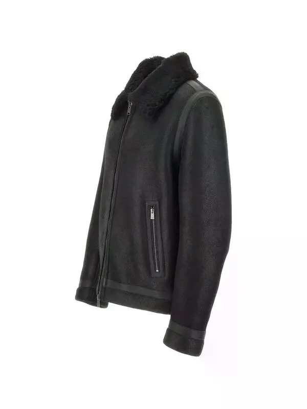 BOSS Grained Leather Jacket With Shearling Collar