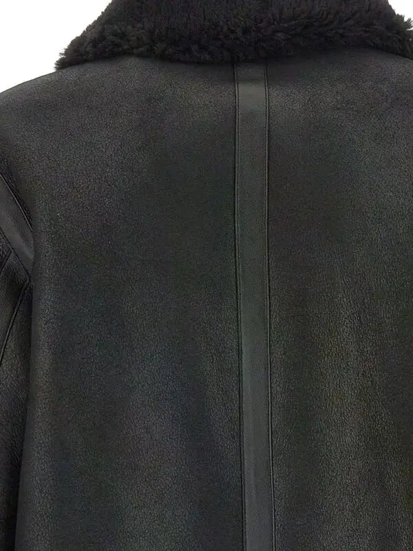 BOSS Grained Leather Jacket With Shearling Collar