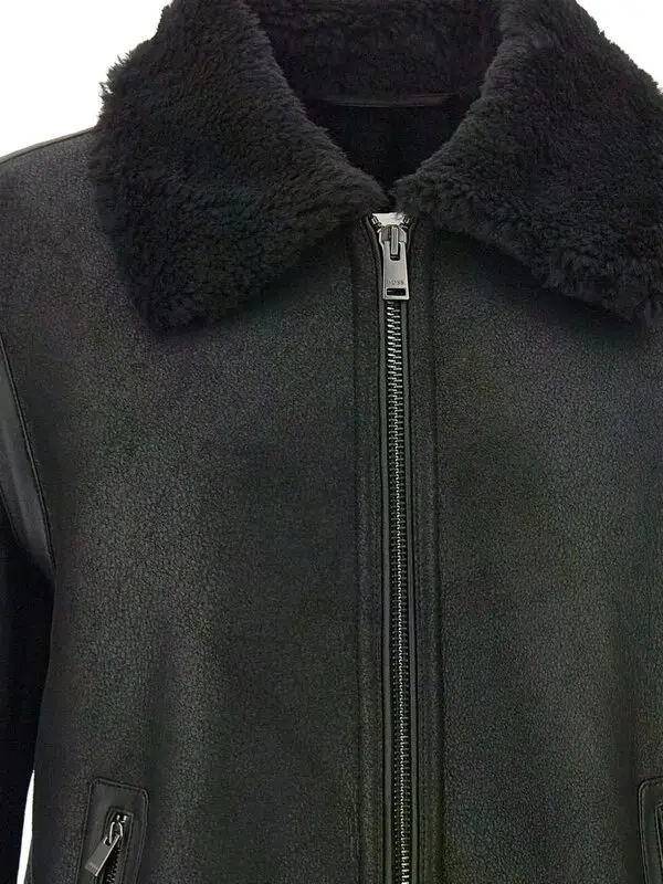 BOSS Grained Leather Jacket With Shearling Collar