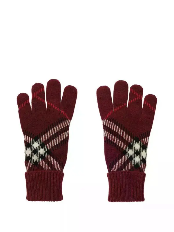 Burberry Check Cashmere Blend Gloves - Red
