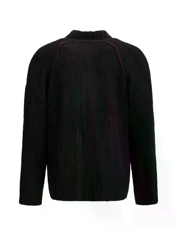 C.P. COMPANY Fleece Ribbed-knit Raglan-sleeve Cardigan - Black