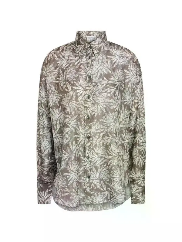 Brunello Cucinelli Leaf-print Long-sleeve Shirt - Brown