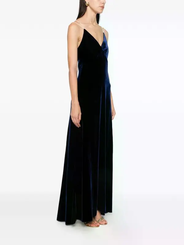 FORTE_FORTE Pearl-strap Velvet Maxi Dress