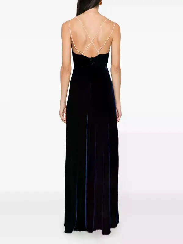 FORTE_FORTE Pearl-strap Velvet Maxi Dress