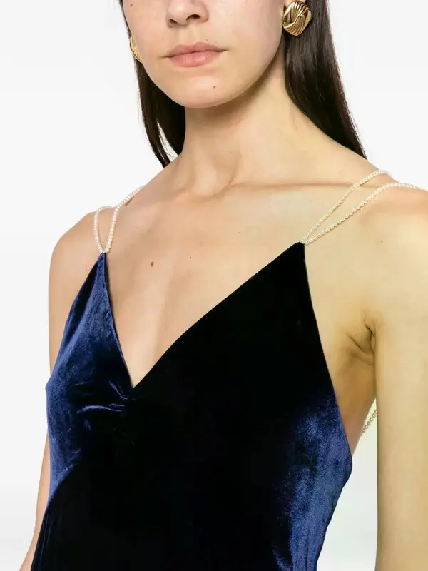 FORTE_FORTE Pearl-strap Velvet Maxi Dress