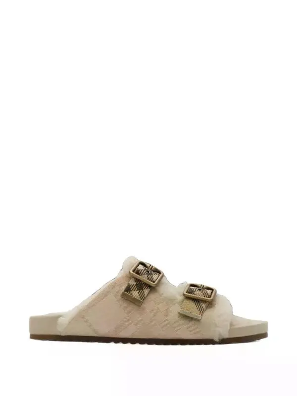 Burberry Check Shearling Urchin Sandals - Neutrals