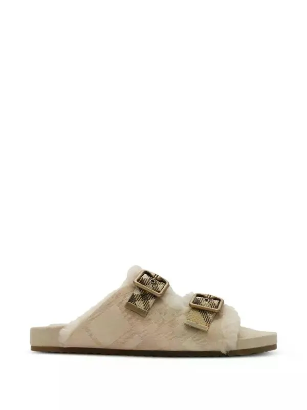 Burberry Check Shearling Urchin Sandals - Neutrals