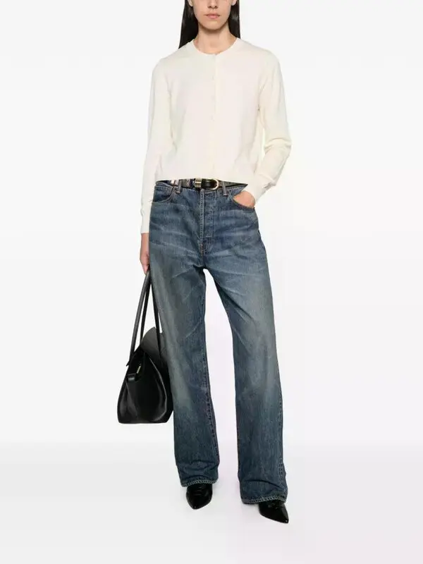 PLEASE Button-up Crew-neck Cardigan - Neutrals