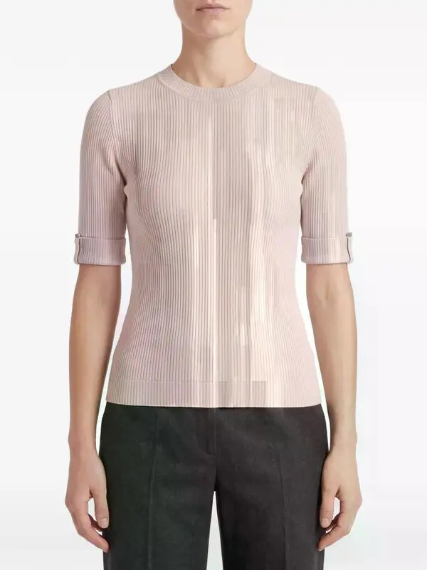 Brunello Cucinelli Bead-embellished Ribbed T-shirt - Neutrals