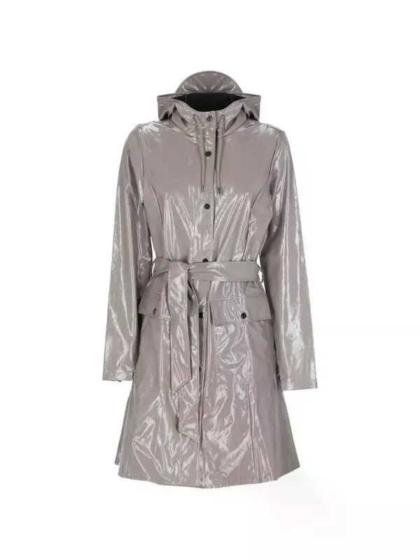 Rains Curve Hooded Belted Coat - Grey