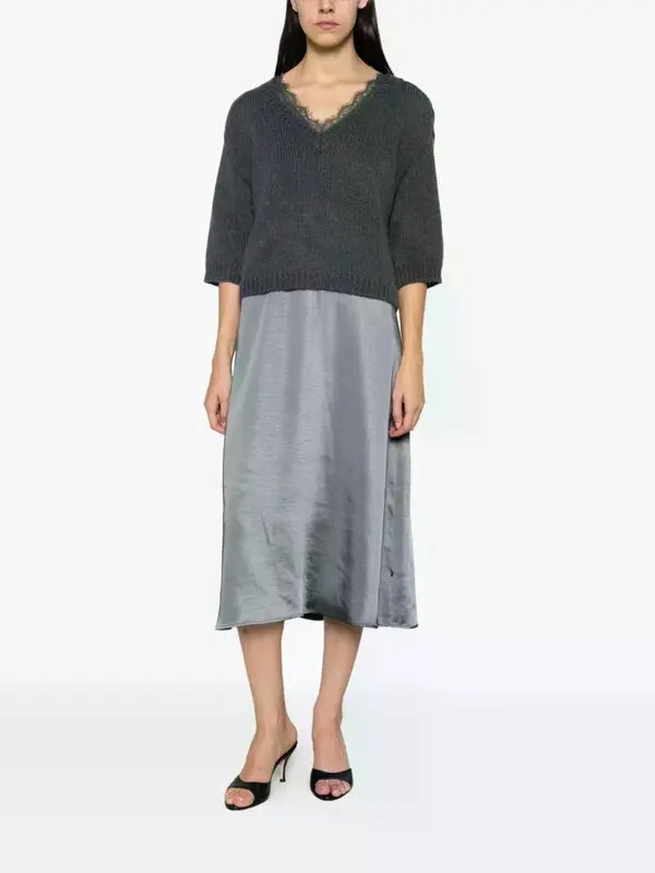 VERA MONT Lace-trim Satin-finish Midi Dress