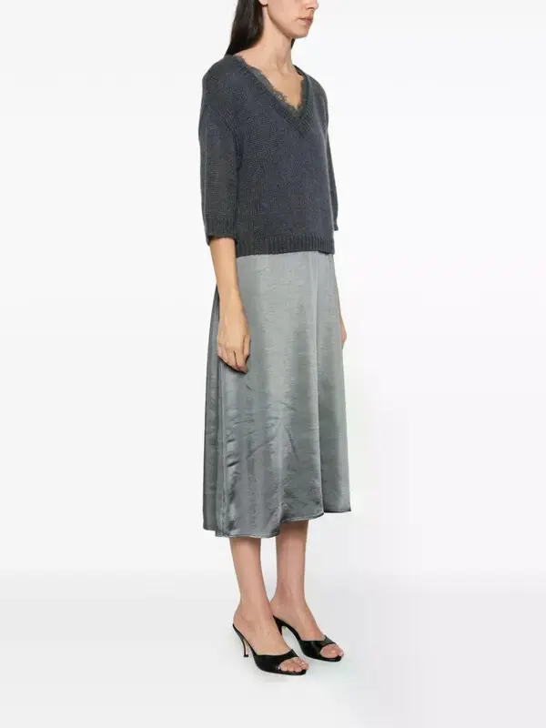 VERA MONT Lace-trim Satin-finish Midi Dress