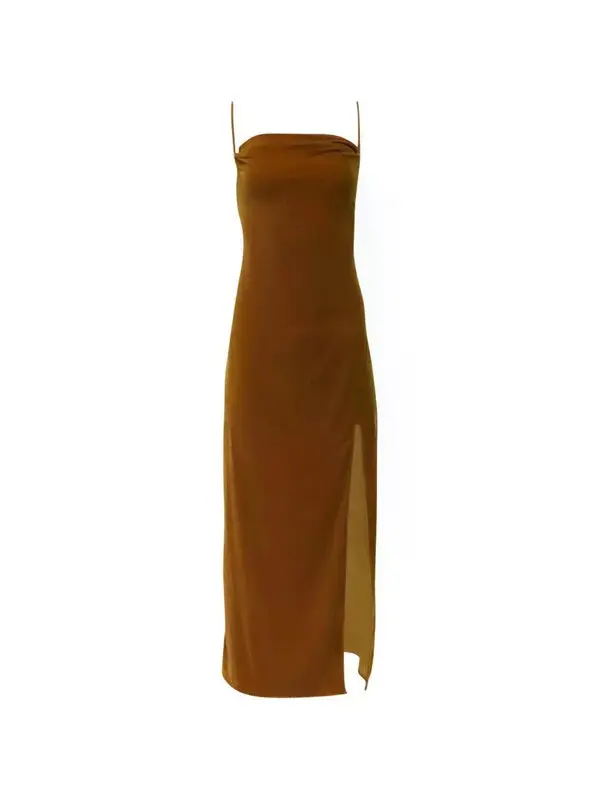 Staud Bellamy Velvet Midi Dress - Brown