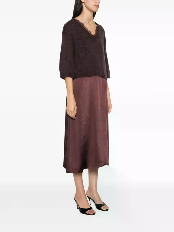 VERA MONT Lace-trim Satin Midi Dress