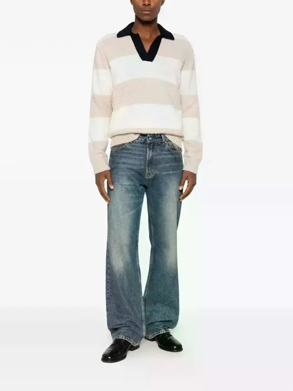 ATOMO FACTORY Horizontal-stripe Spread-collar Polo Shirt