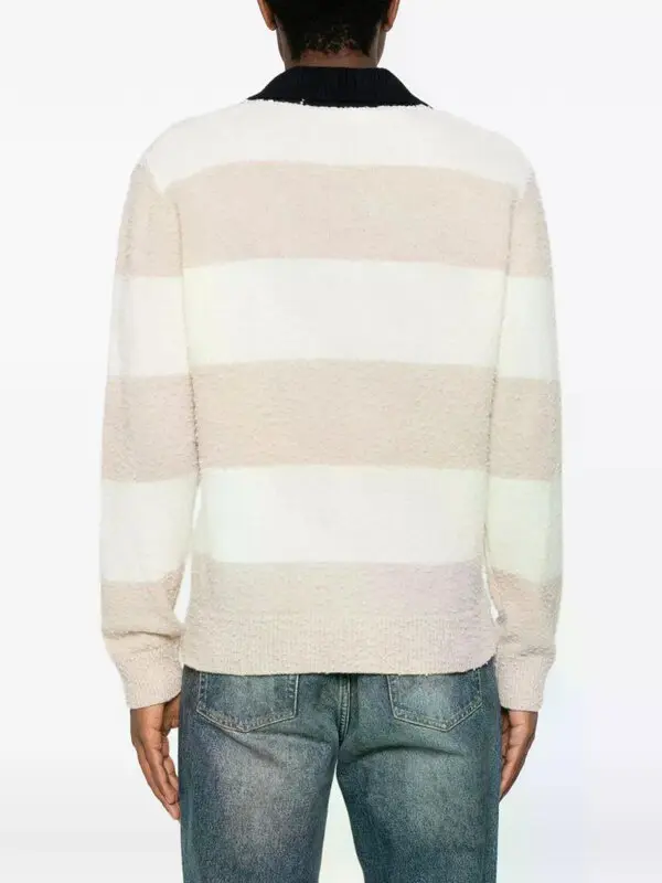 ATOMO FACTORY Horizontal-stripe Spread-collar Polo Shirt