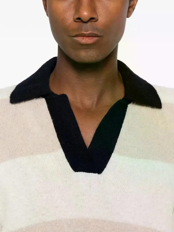 ATOMO FACTORY Horizontal-stripe Spread-collar Polo Shirt