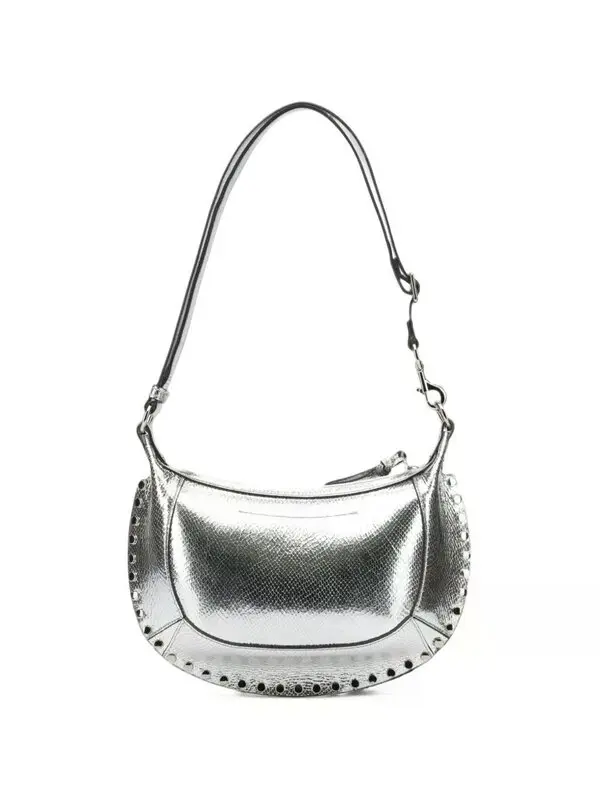 Isabel Marant Étoile Oskan Moon Snakeskin-effect Studded Shoulder Bag - Silver