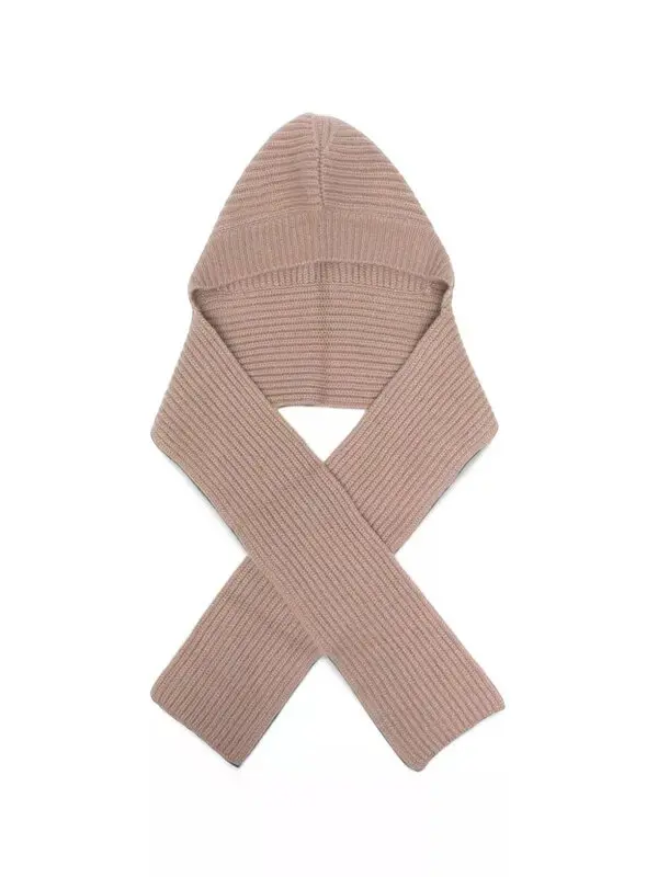 LISKA Ribbed-knit Hooded Scarf - Neutrals