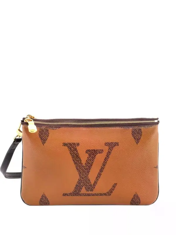 LOUIS VUITTON Double Zip Pochette Reverse Monogram Giant Clutch Bag - Brown