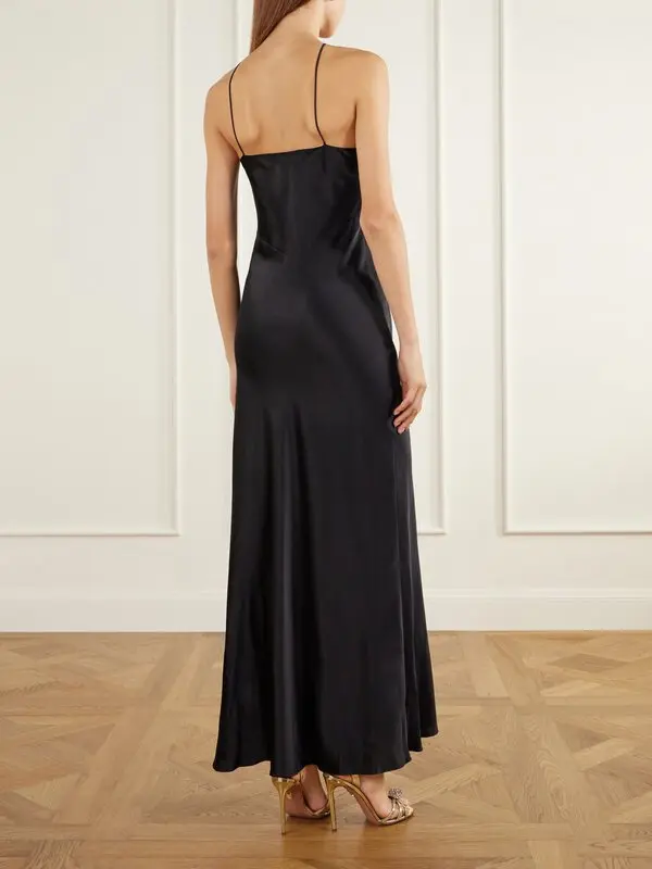 RODARTE Halterneck Lace-trimmed Silk-satin Maxi Dress