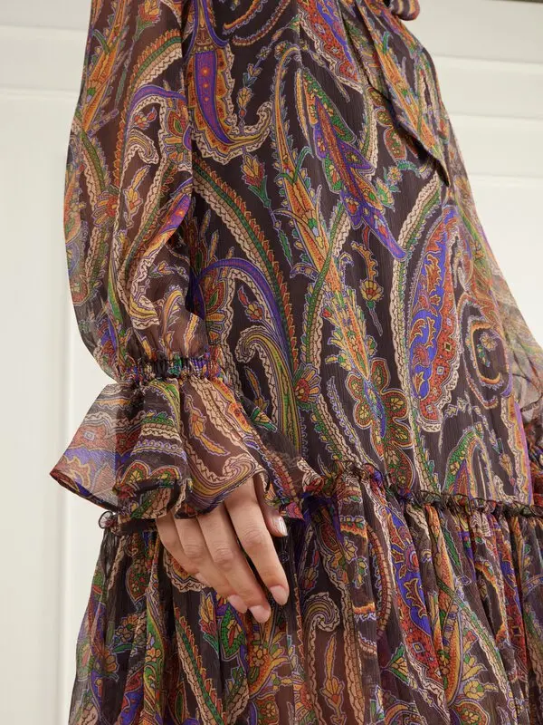 Etro Pussy-bow Gathered Paisley-print Silk-chiffon Mini Dress