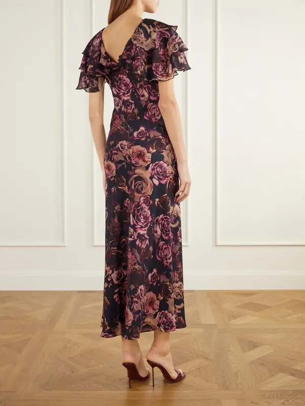RODARTE Ruffled Cape-effect Floral-print Silk-chiffon Maxi Dress
