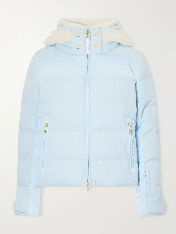 Bogner Minu Cord Hooded Padded Plush-trimmed Shell And Corduroy Down Ski Jacket - Blue