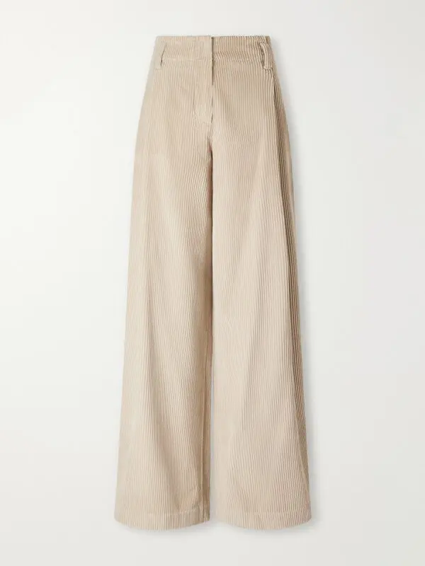 Brunello Cucinelli Cotton-corduroy High-rise Wide-leg Pants - Neutrals