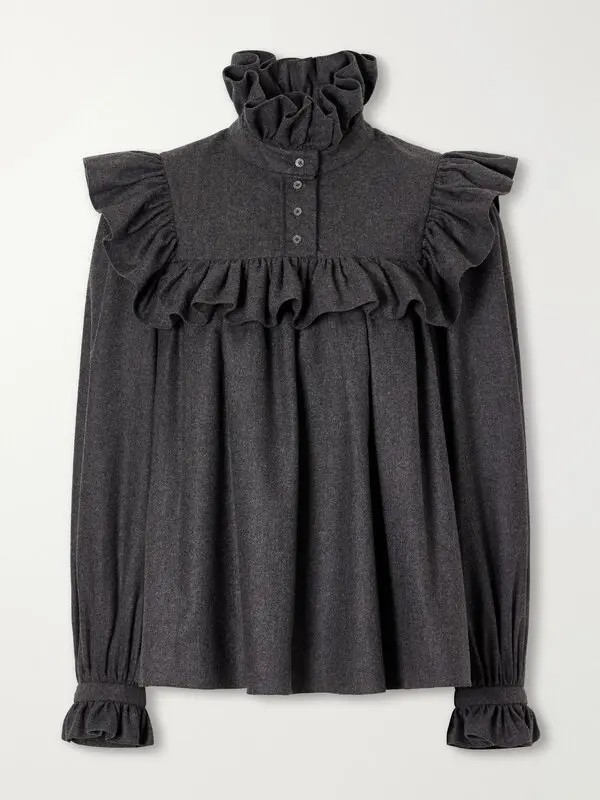 Chloé Ruffled Wool And Cashmere-blend Flannel Blouse