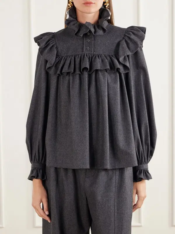 Chloé Ruffled Wool And Cashmere-blend Flannel Blouse