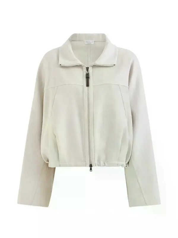 Brunello Cucinelli Hand-crafted Bomber Jacket In Virgin-wool Double-cloth With Monili - Neutrals