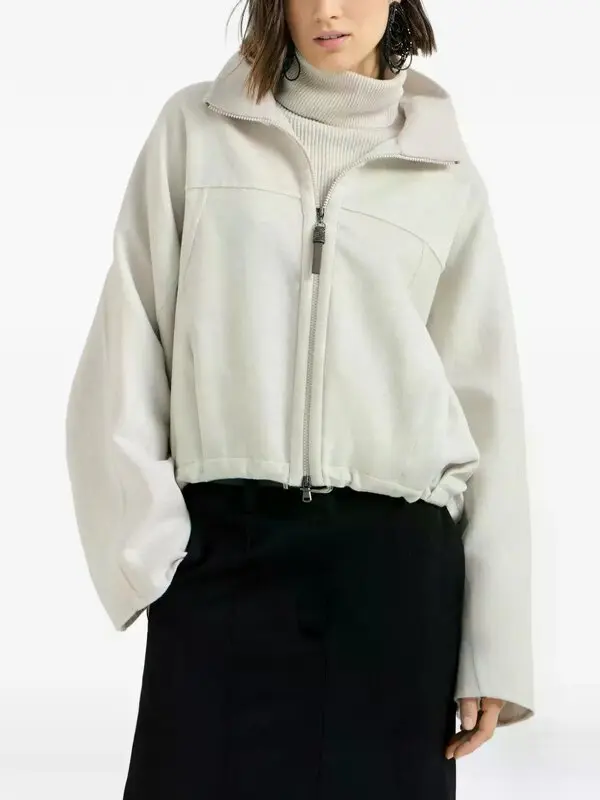 Brunello Cucinelli Hand-crafted Bomber Jacket In Virgin-wool Double-cloth With Monili