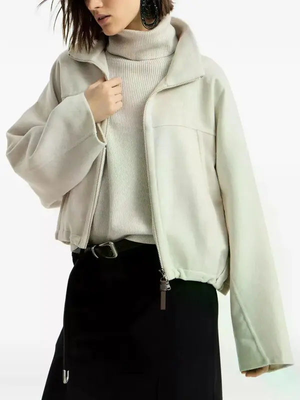 Brunello Cucinelli Hand-crafted Bomber Jacket In Virgin-wool Double-cloth With Monili
