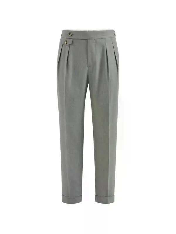 Brunello Cucinelli Virgin-wool And Silk Lightweight Hopsack Trousers With Double Pleats And Waist Tabs - Grey