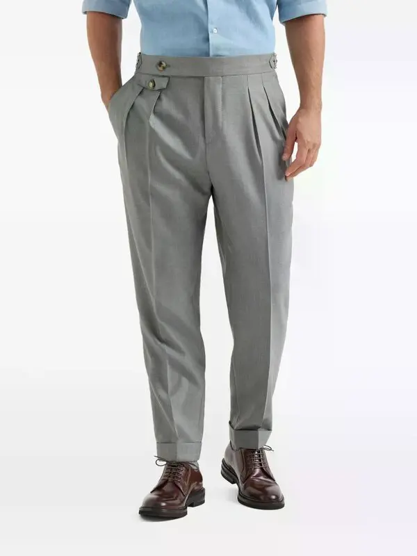 Brunello Cucinelli Virgin-wool And Silk Lightweight Hopsack Trousers With Double Pleats And Waist Tabs