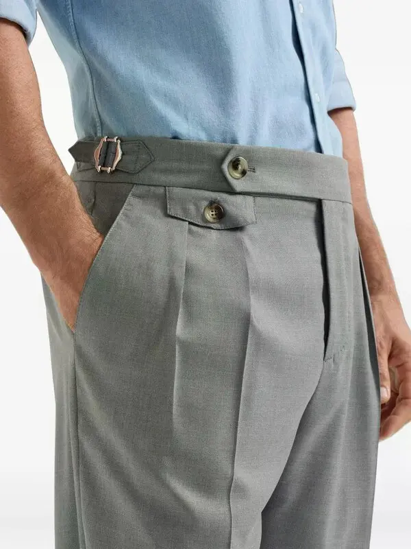 Brunello Cucinelli Virgin-wool And Silk Lightweight Hopsack Trousers With Double Pleats And Waist Tabs