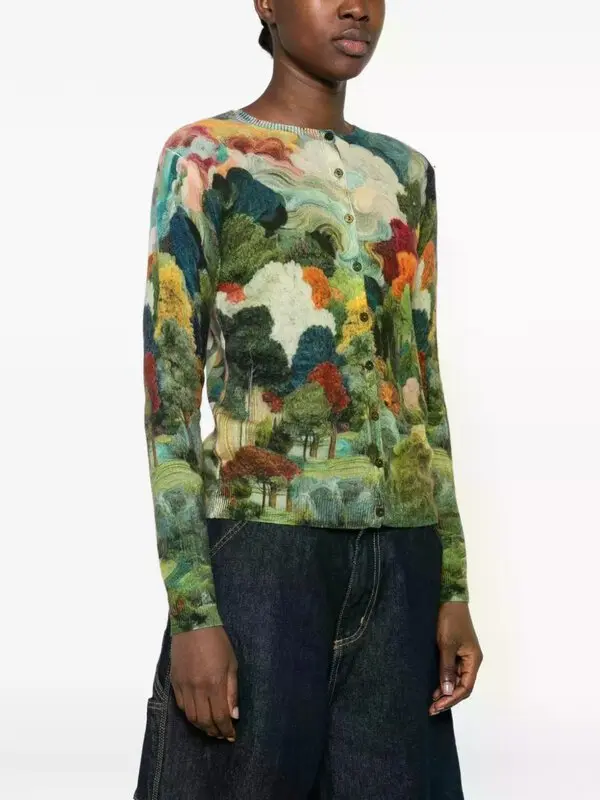 JEI'S Landscape-print Geometric-pattern Cardigan
