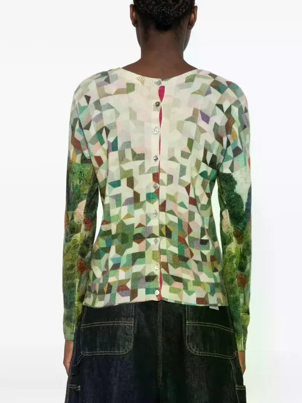 JEI'S Landscape-print Geometric-pattern Cardigan