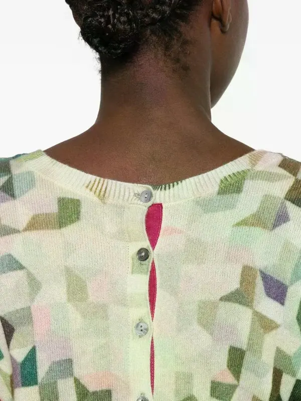 JEI'S Landscape-print Geometric-pattern Cardigan